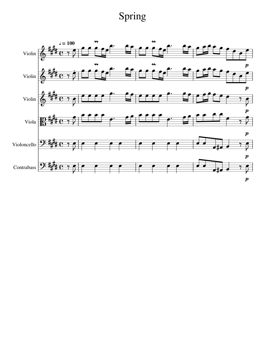 Spring - Vivaldi Sheet music for Contrabass, Violin, Viola, Cello ...
