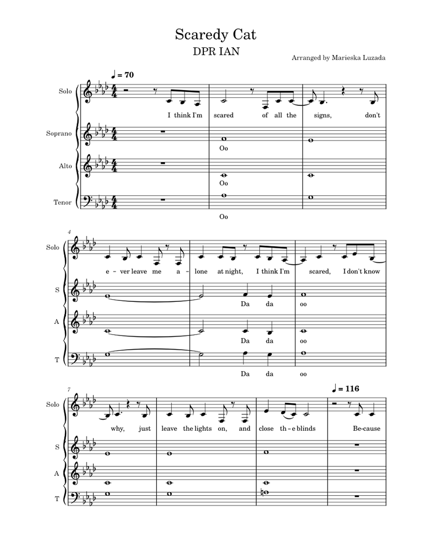 Scaredy Cat - DPR IAN Sheet Music for Piano (A Capella) | MuseScore.com
