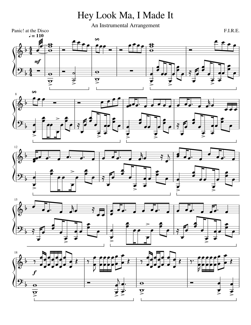 #114 – Panic! at the Disco – Hey Look Ma, I Made It Sheet Music for ...