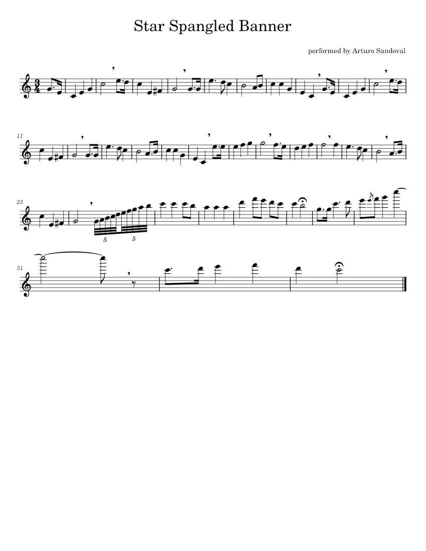 Star Spangled Banner: Arturo Sandoval Sheet music for Trumpet other (Solo) | Musescore.com