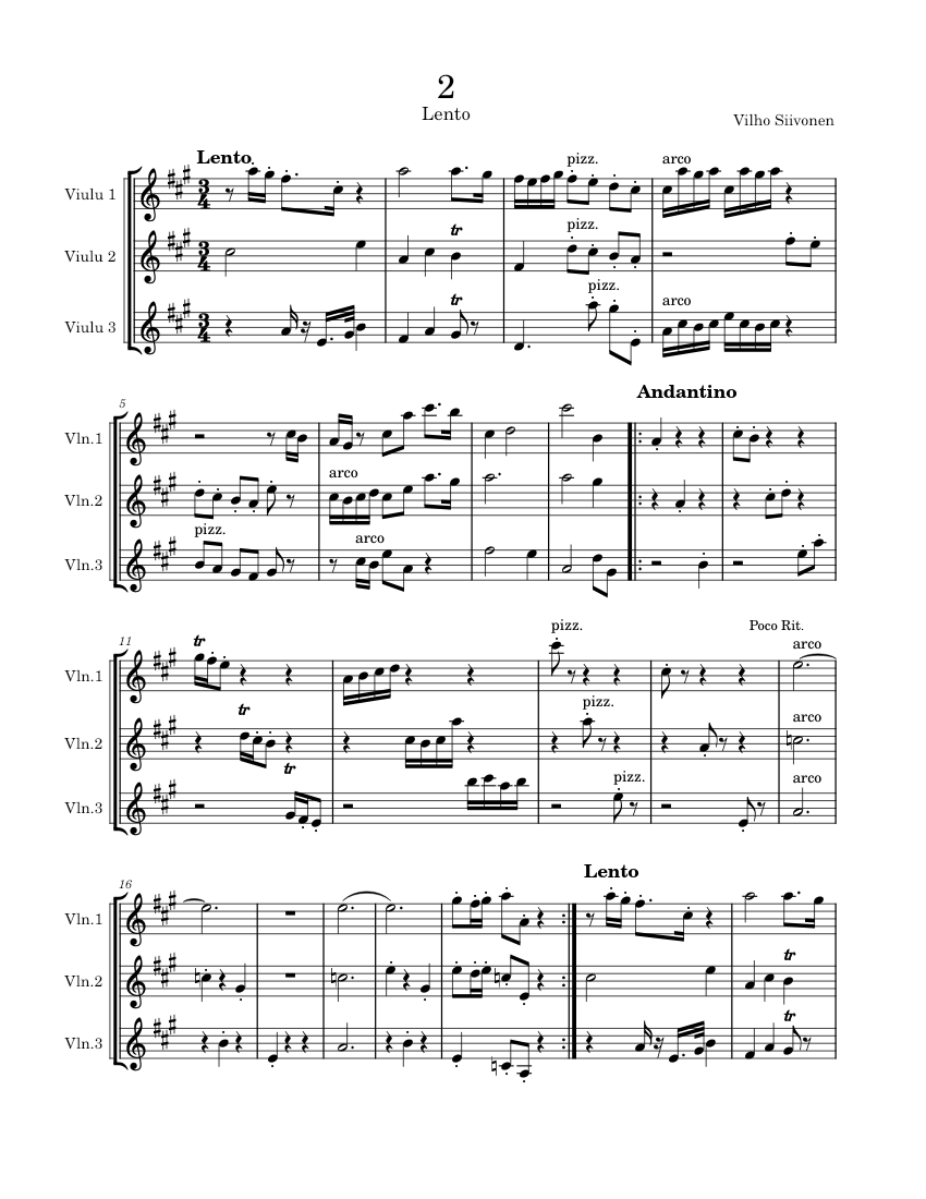 Trio for 3 violins in A major – Vilho Siivonen trio Sheet Music for ...