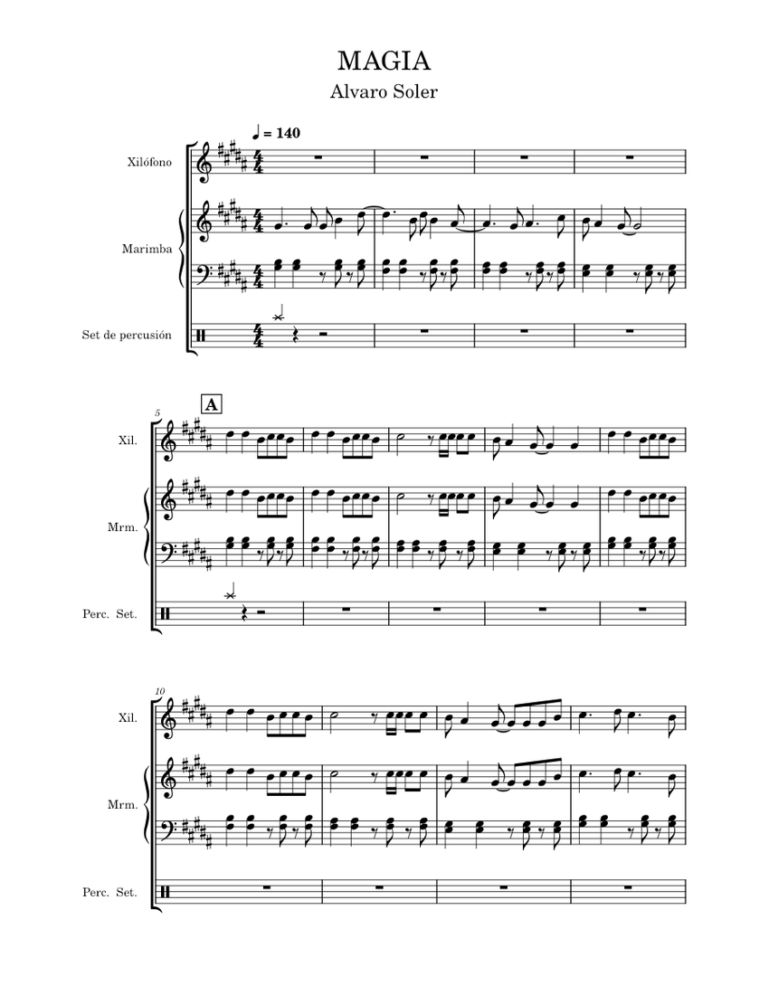 Magia – Alvaro Soler Sheet music for Drum group, Marimba, Xylophone ...