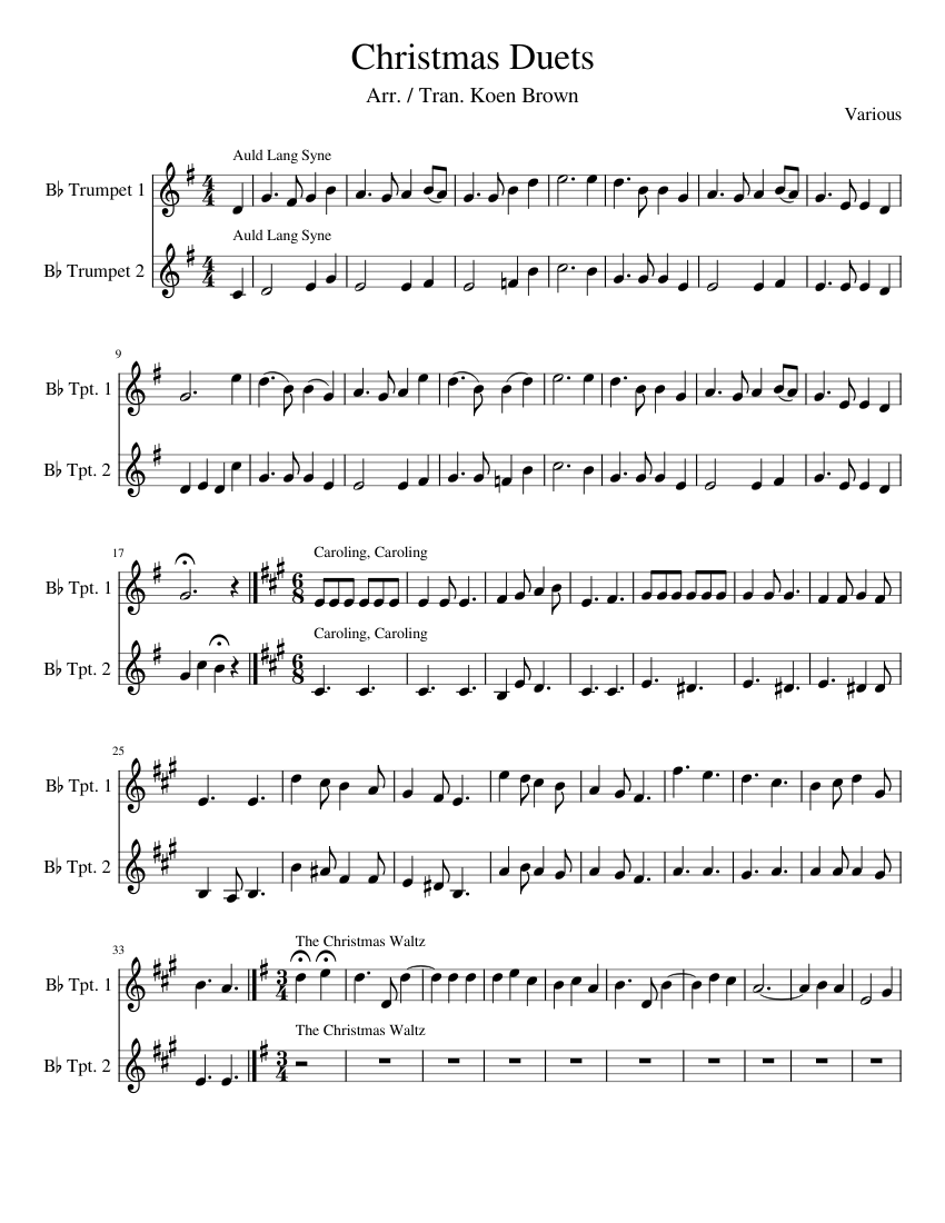 Christmas Duets Sheet Music for Trumpet in b-flat (Brass Duet ...