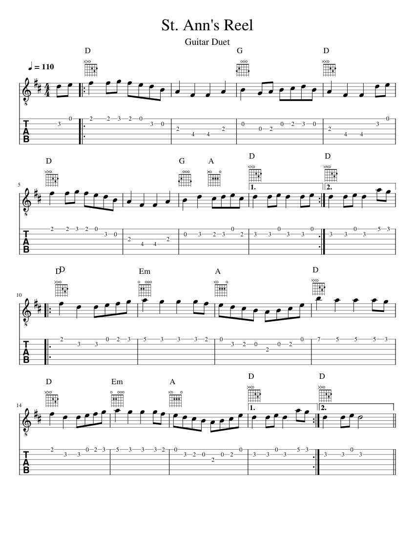 Saint Ann's Reel (guitar tab) Sheet Music with Chords for Guitar ...