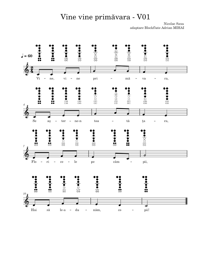 Vine vine primavara-v1 Sheet music for Recorder (Solo) | Musescore.com