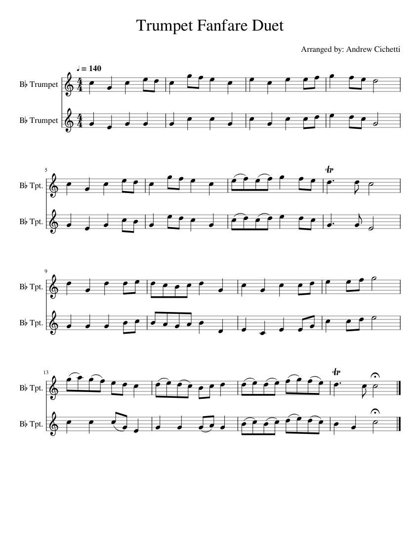 Trumpet fanfare duet Sheet Music for Trumpet in b-flat (Brass Duet ...