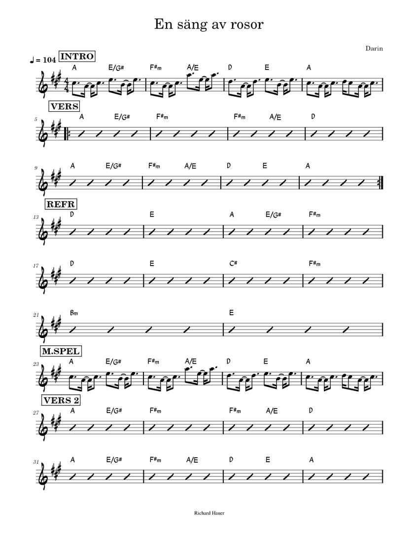 En Säng Av Rosor – Darin Sheet music for Guitar (Jazz Band) | Musescore.com