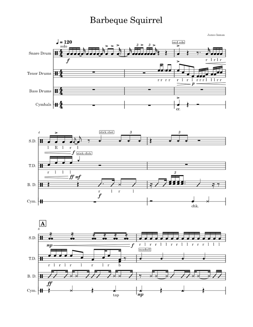 Barbeque Squirrel - James Inman Sheet music for Snare drum, Crash ...
