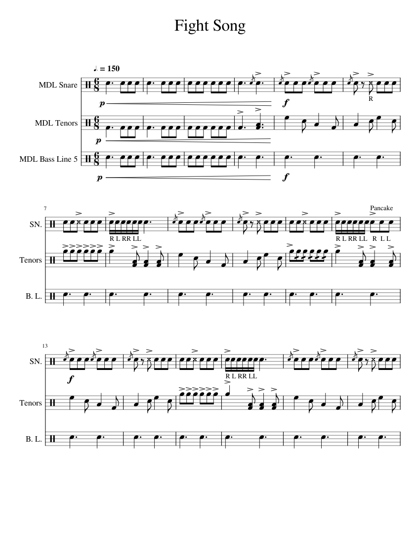 Fight Song Sheet music for Snare drum, Tenor drum, Bass drum ...