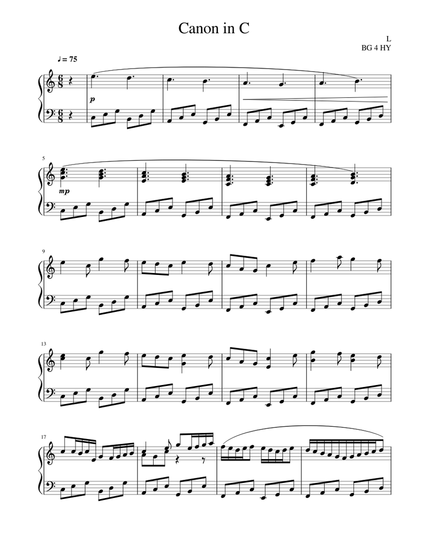 Canon in C & 6/8 Sheet Music for Piano (Solo) Easy | MuseScore.com
