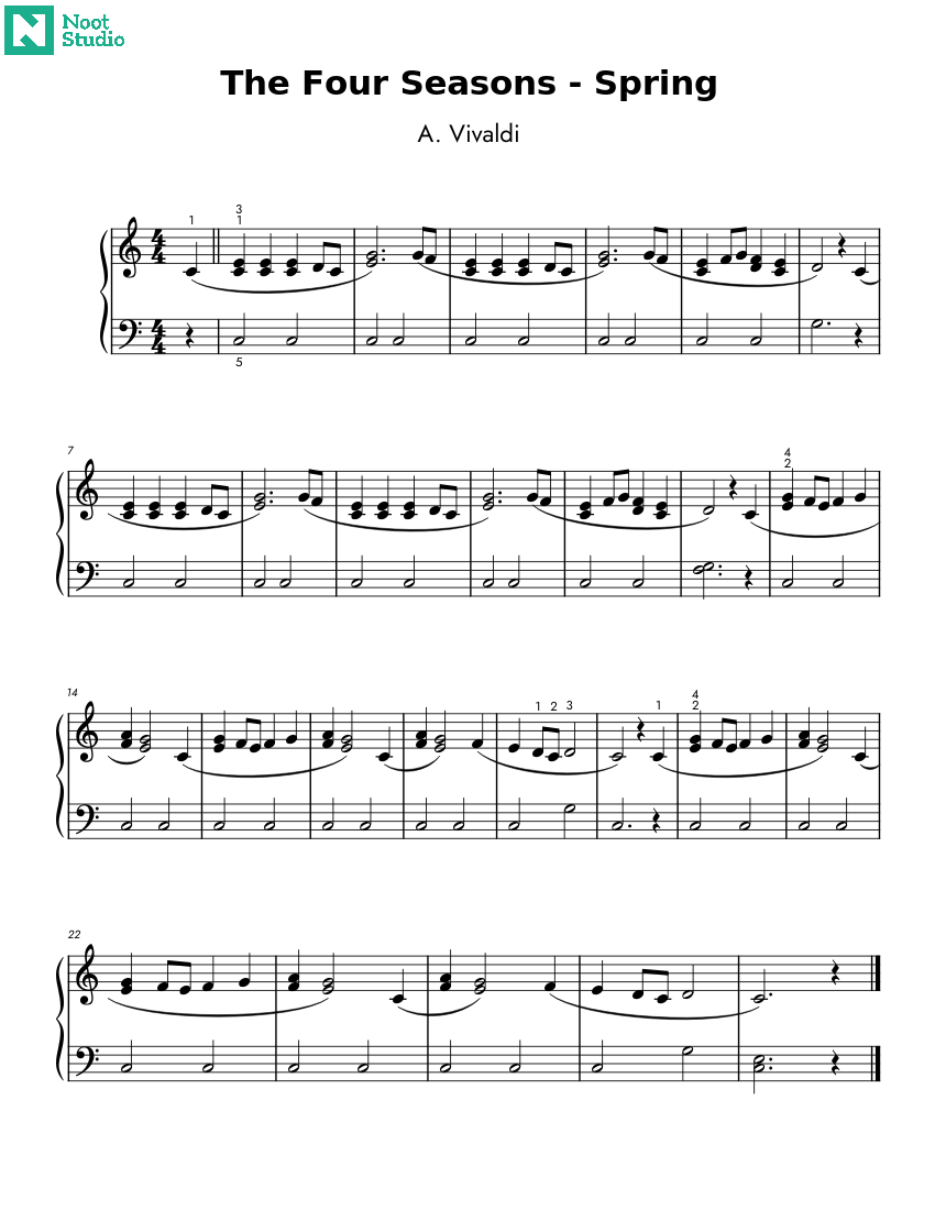 The Four Seasons - Spring by Antonio Vivaldi Sheet music for Piano ...