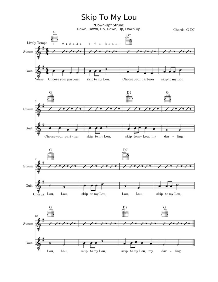 Skip to my lou – Misc Traditional Skip To My Lou Sheet music for Guitar ...