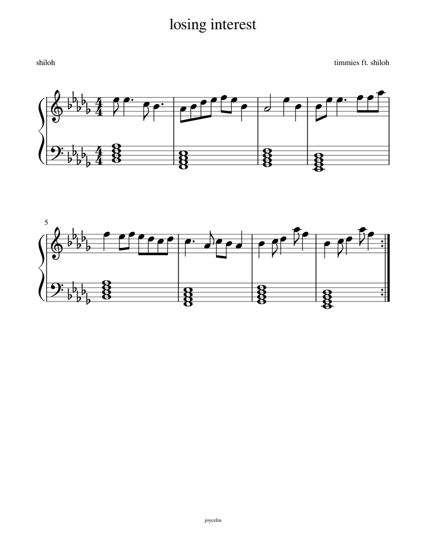 Losing Interest Sheet Music for Piano (Solo) Easy | MuseScore.com
