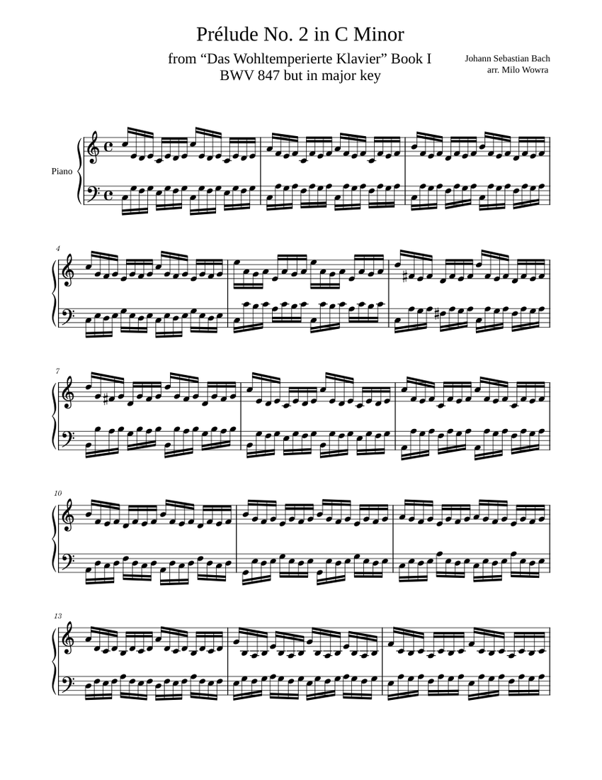 Prelude No. 2 Book I – Johann Sebastian Bach Bach prelude 2 In c Major ...