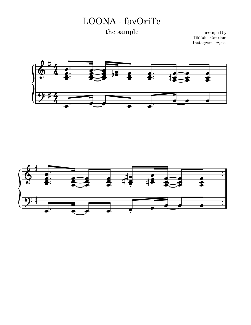 FavOriTe – LOONA (이달의 소녀) LOONA - favOriTe Sheet Music for Piano (Solo ...