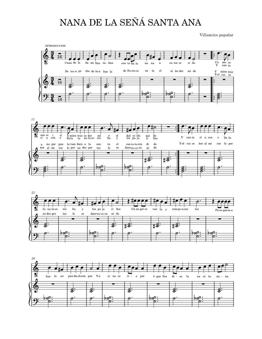 NANA DE LA SEÑÁ SANTA ANA Sheet music for Piano, Vocals (Piano-Voice ...
