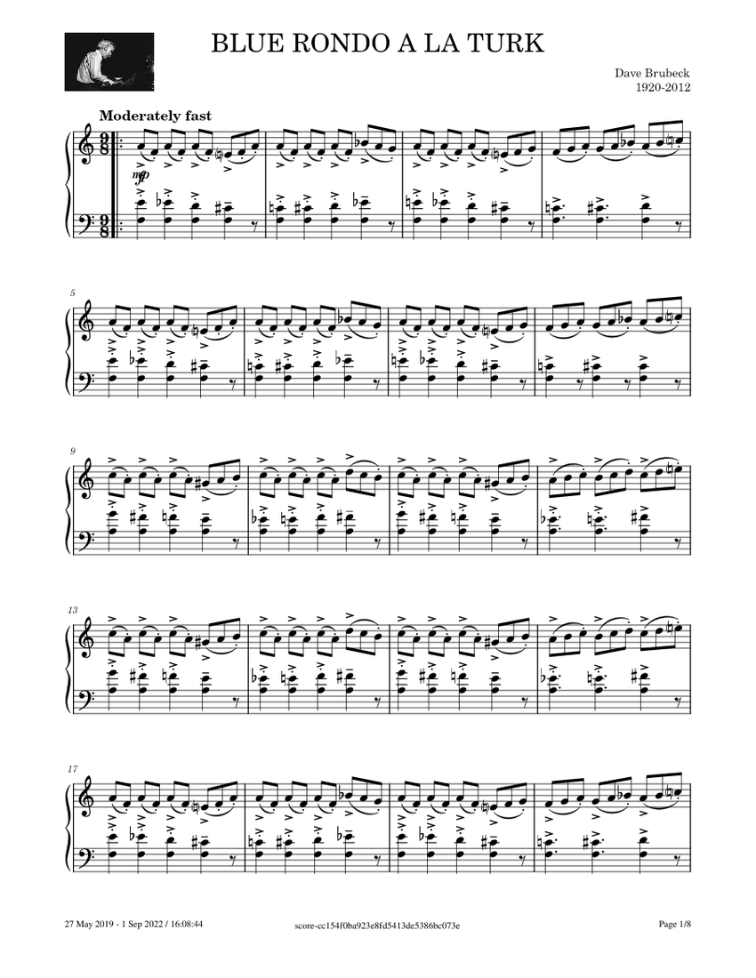 Blue Rondo A La Turk – Dave Brubeck Sheet Music for Piano (Solo ...