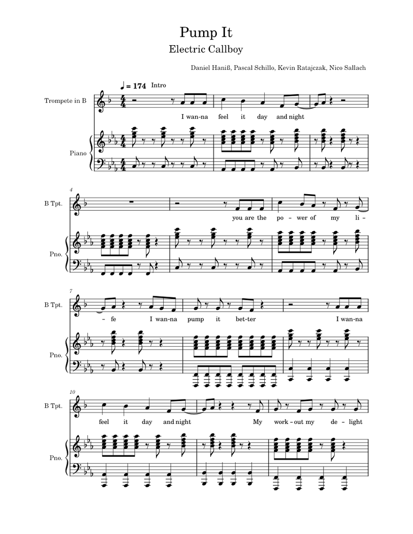 Pump It – Electric Callboy (Piano Version) Sheet Music for Piano ...