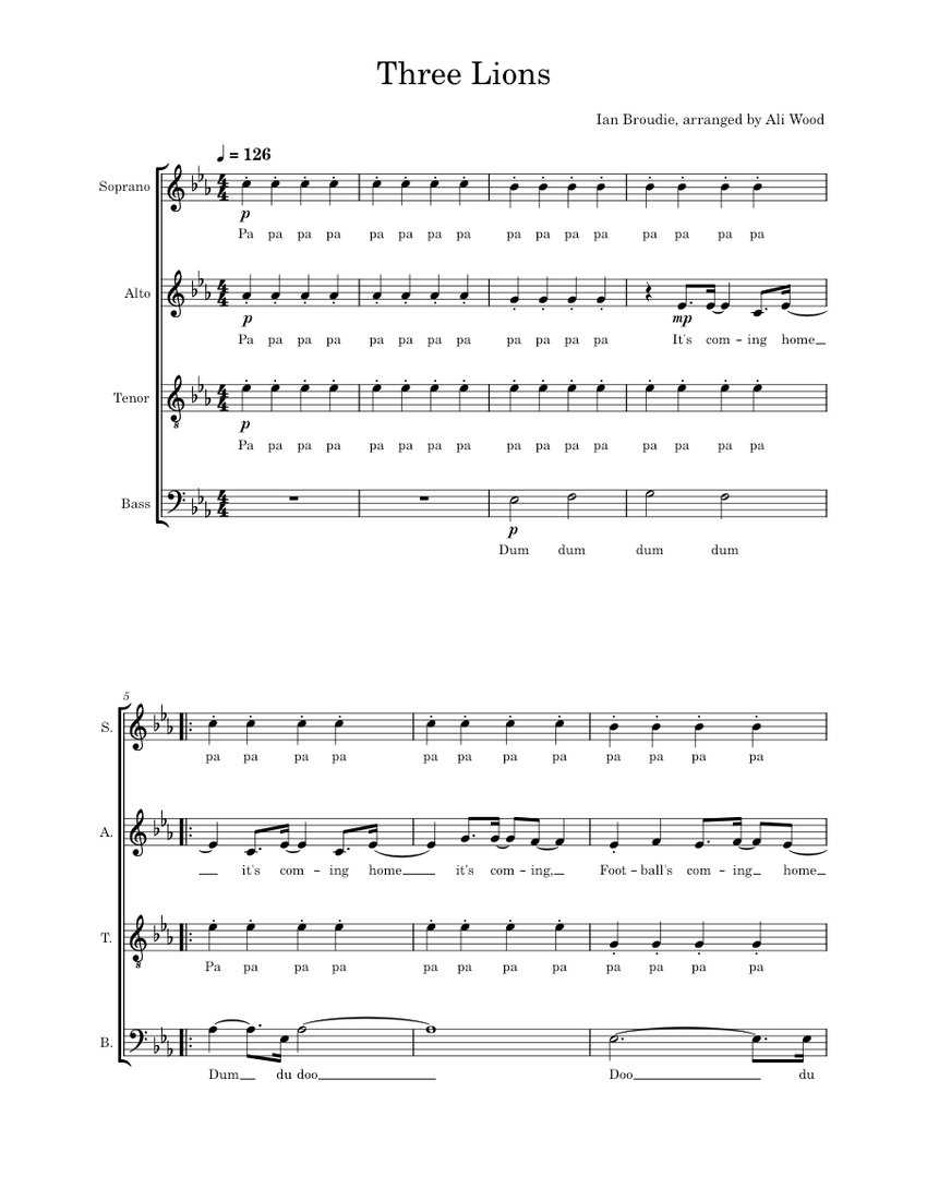 Three Lions - piano tutorial