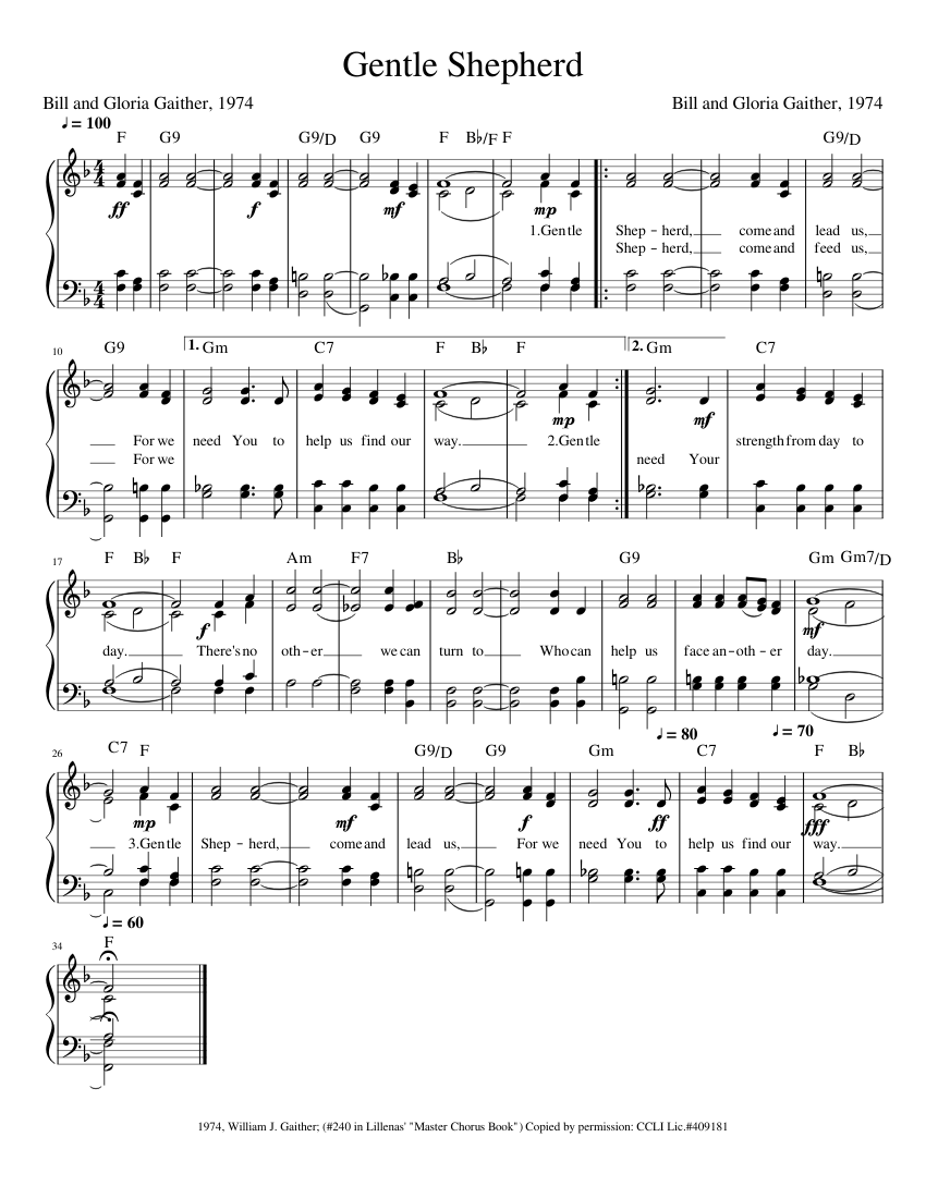 Gentle Shepherd Sheet Music with Chords for Piano (Solo) easy ...