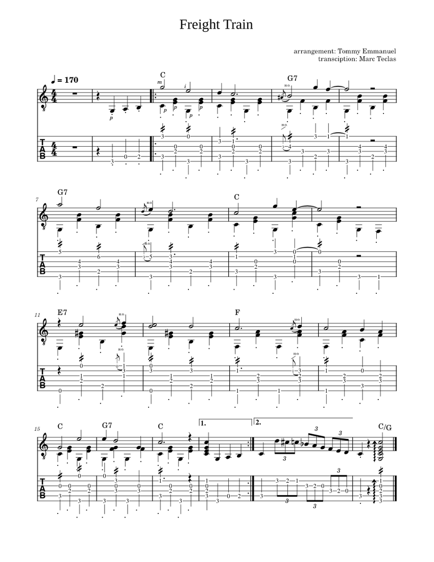Freight Train - Tommy Emanuel arranjement Sheet Music and Tab with ...