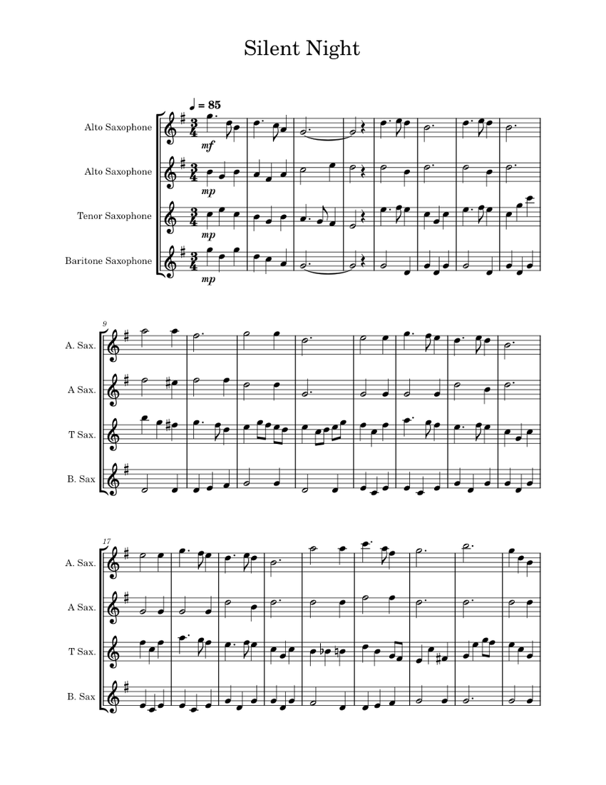 Silent night – Misc Christmas Silent Night for Sax Quartet Sheet Music ...