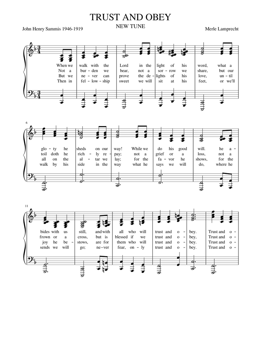 TRUST AND OBEY Sheet music for Piano (Solo) Easy | Musescore.com