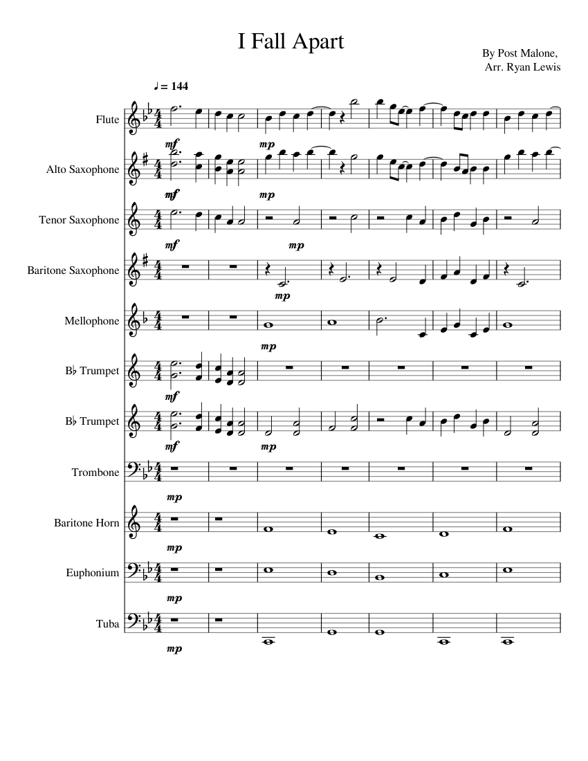 I Fall Apart Sheet Music for Trombone, Euphonium, Tuba, Mellophone ...