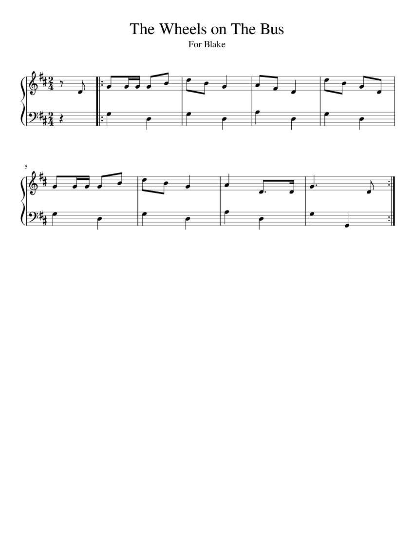 The Wheels on The Bus Sheet Music for Piano (Solo) easy | MuseScore.com