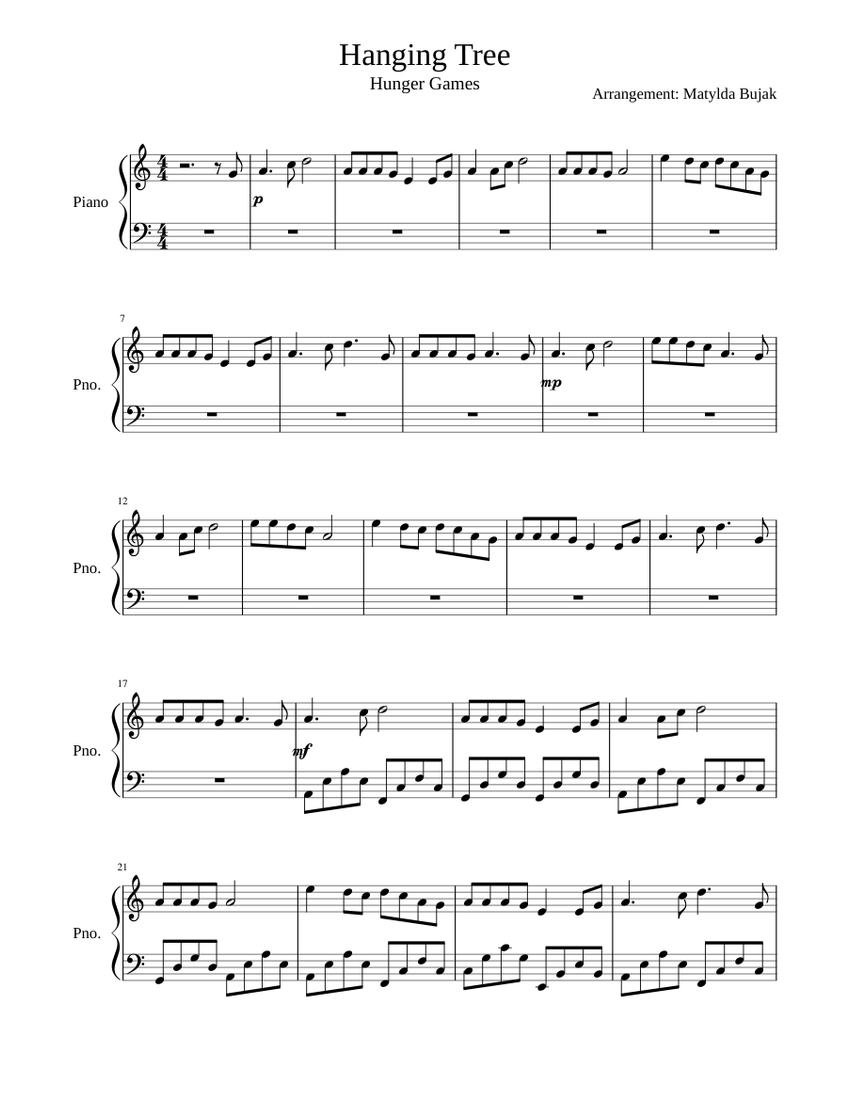 Hanging Tree Sheet Music for Piano (Solo) easy | MuseScore.com