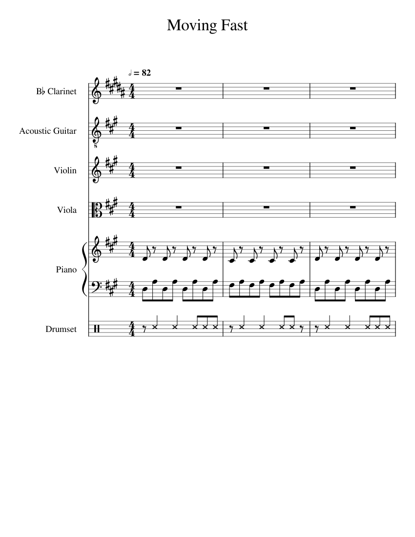 Moving Fast Sheet music for Piano, Clarinet in b-flat, Violin, Viola ...