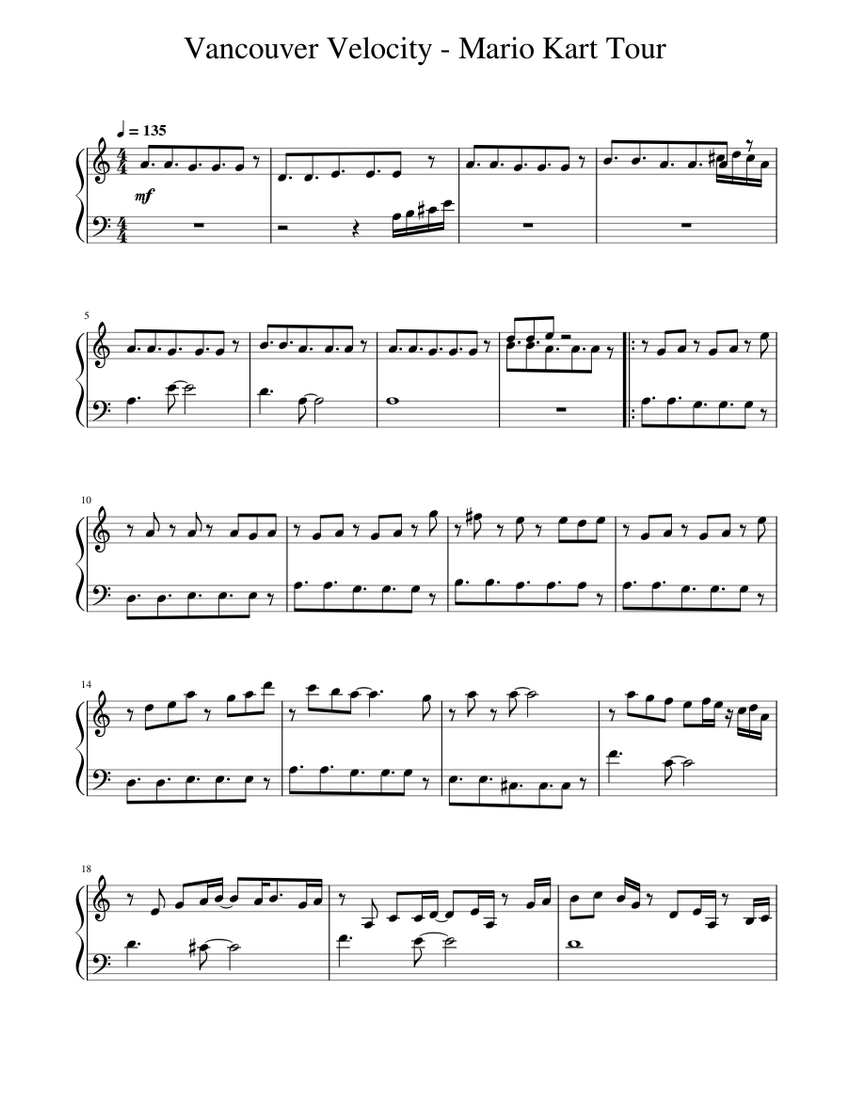 Vancouver Velocity - Mario Kart Tour – Misc Computer Games Sheet Music ...