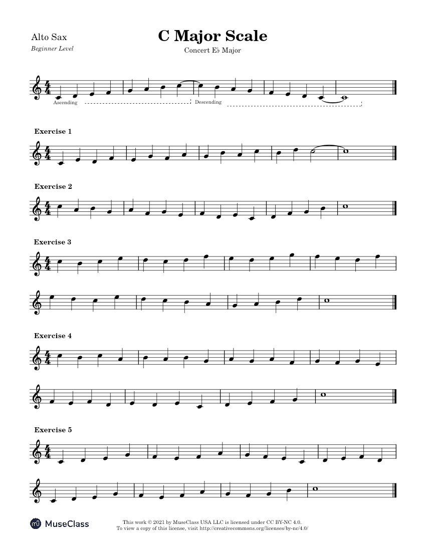 Concert Eb Major Scale Exercises-Beginner for Alto Sax Sheet Music for ...
