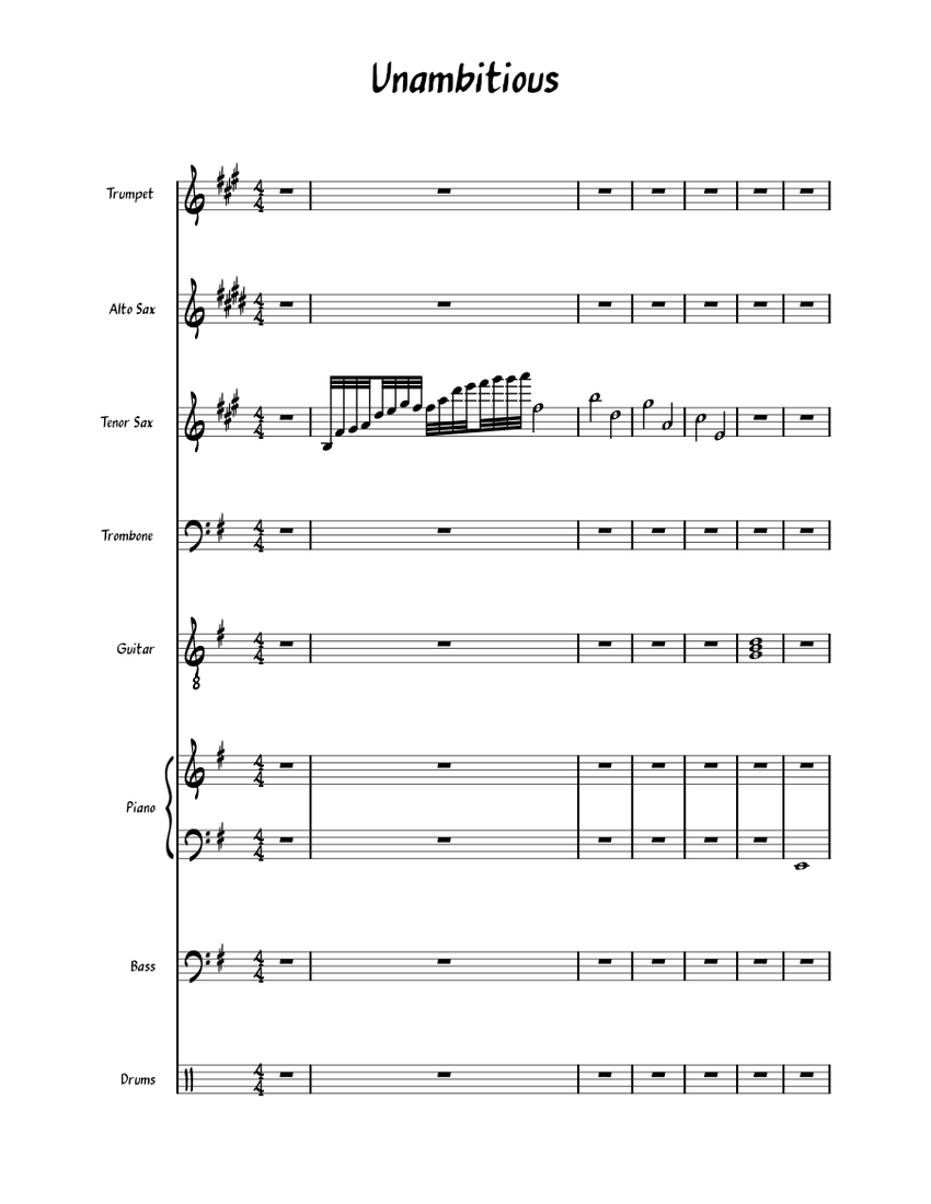 Unambitious Sheet Music for Piano, Trombone, Saxophone alto, Saxophone ...