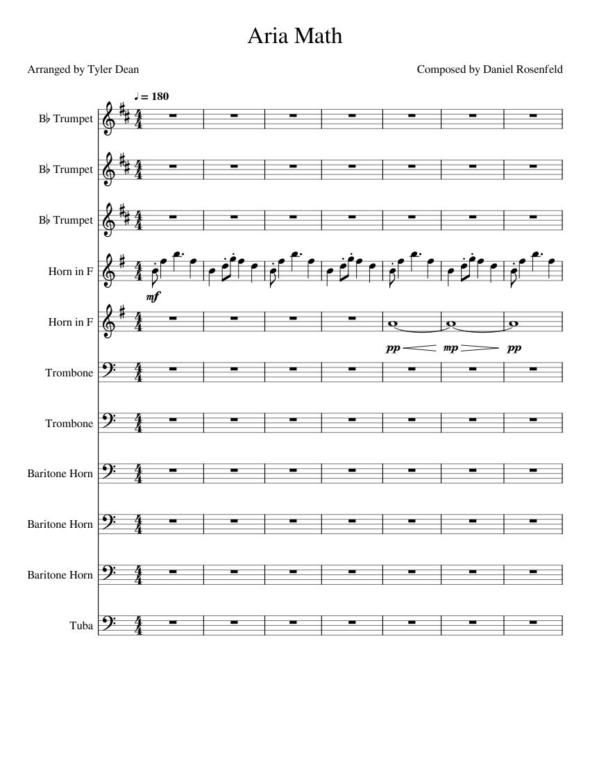 Aria Math Sheet Music for Trombone, Tuba, Trumpet in b-flat, French ...