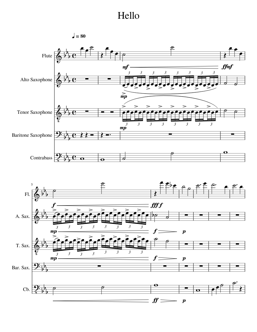 Hello Sheet music for Flute, Saxophone alto, Saxophone tenor, Saxophone ...