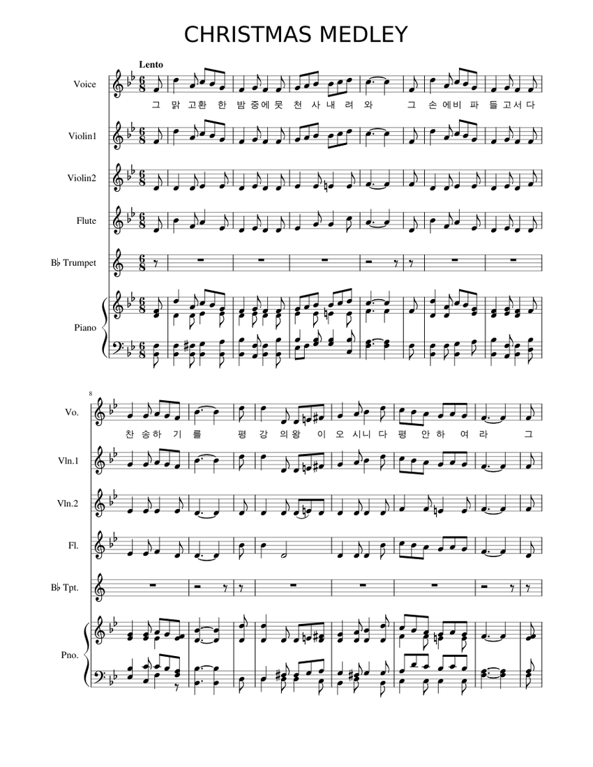 Christmas medley Sheet Music for Piano, Vocals, Flute, Trumpet in b ...