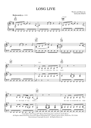 Play Official version of Long live Sheet Music by Taylor Swift for ...