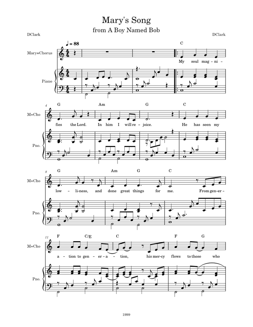 Mary's Song Sheet Music for Piano, Vocals (Piano-Voice) | MuseScore.com