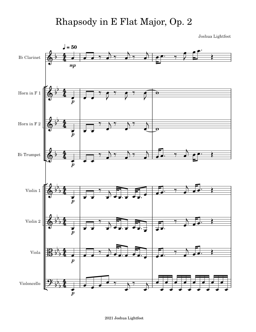 Rhapsody in E Flat Major, Op. 2 Sheet music for Clarinet in b-flat ...