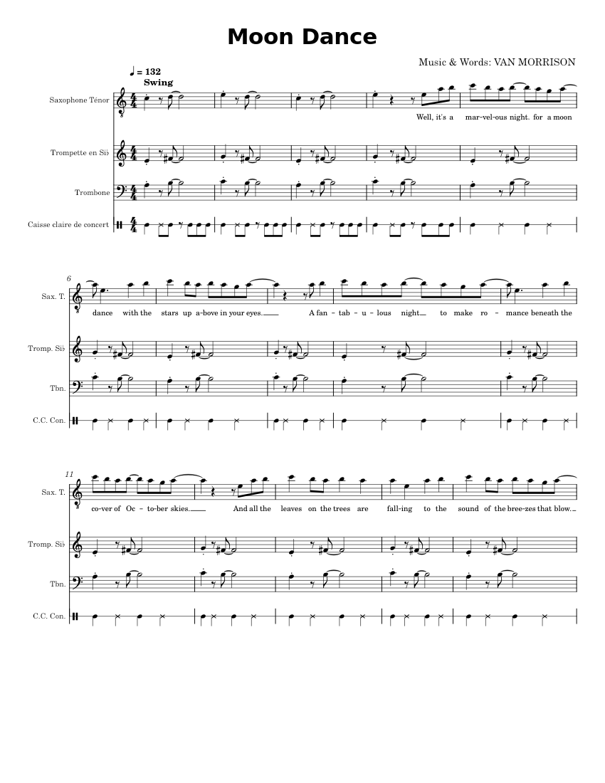 Moon Dance – Van Morrison Sheet Music with Chords for Trombone ...