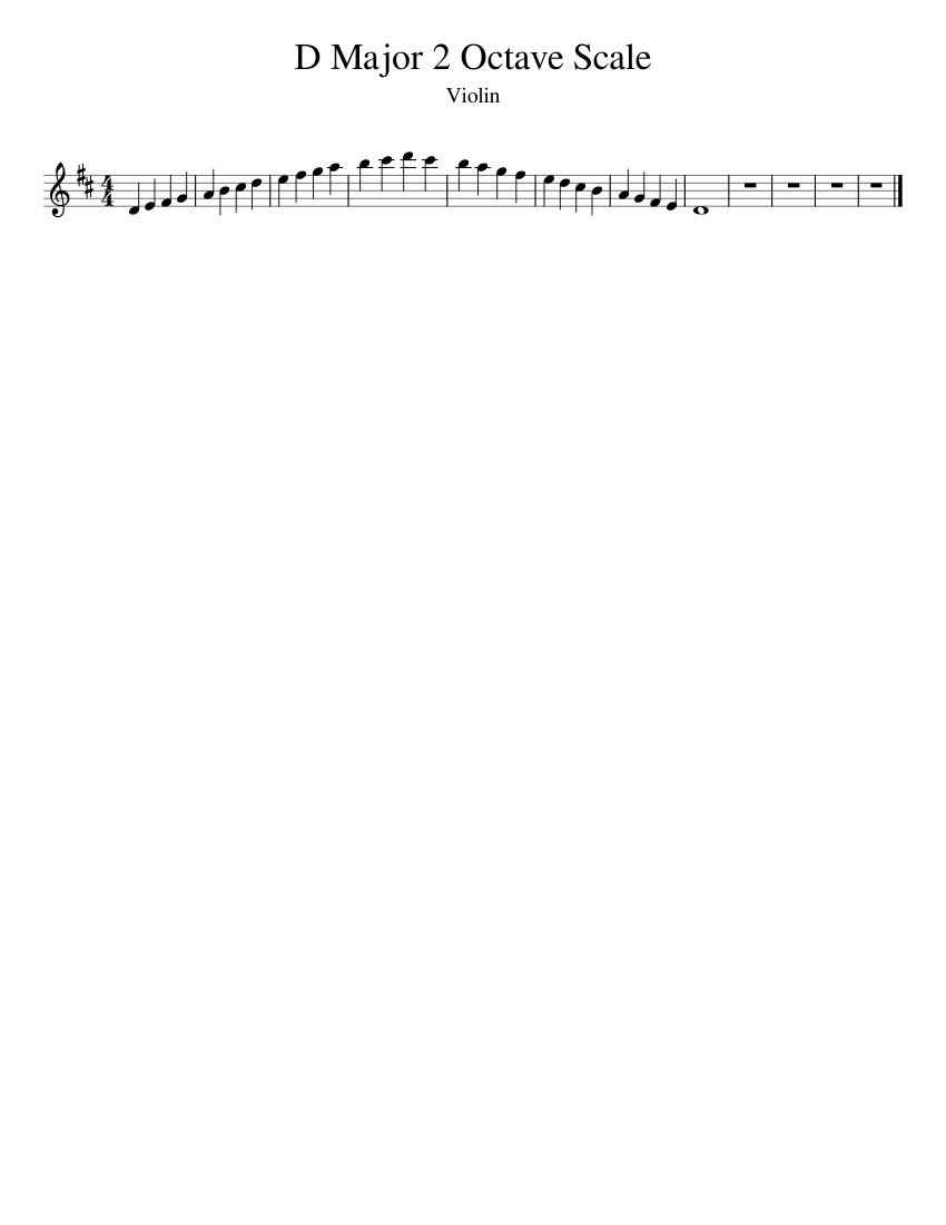 D Major 2 Octave Scale Violin 1 Sheet Music for Piano (Solo) Easy ...