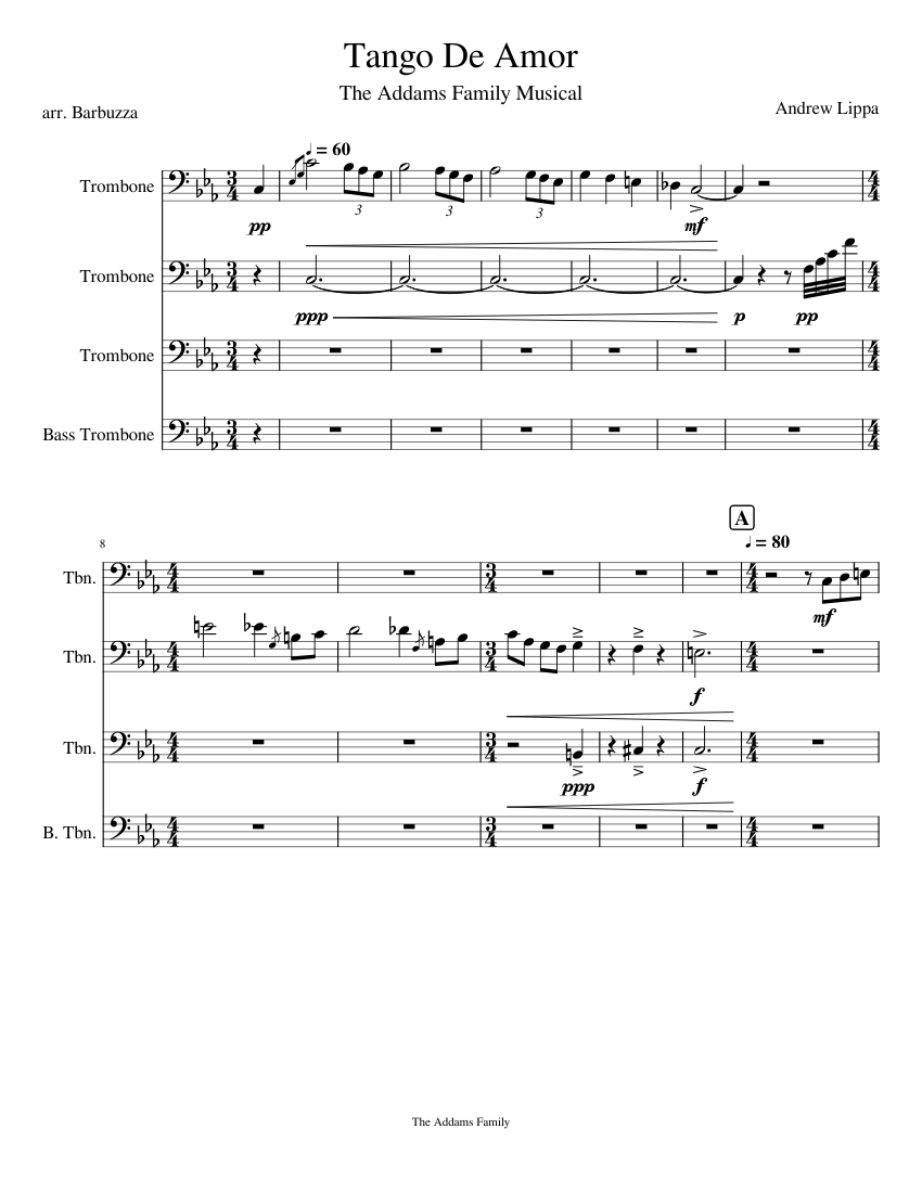 Tango De Amor (Quartet) Sheet music for Trombone, Trombone bass (Mixed ...