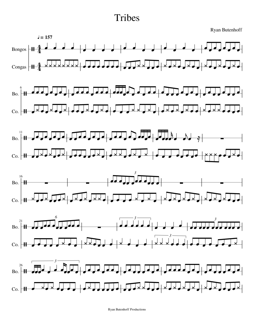Tribes Sheet Music for Bongo, Conga (Percussion Duet) | MuseScore.com