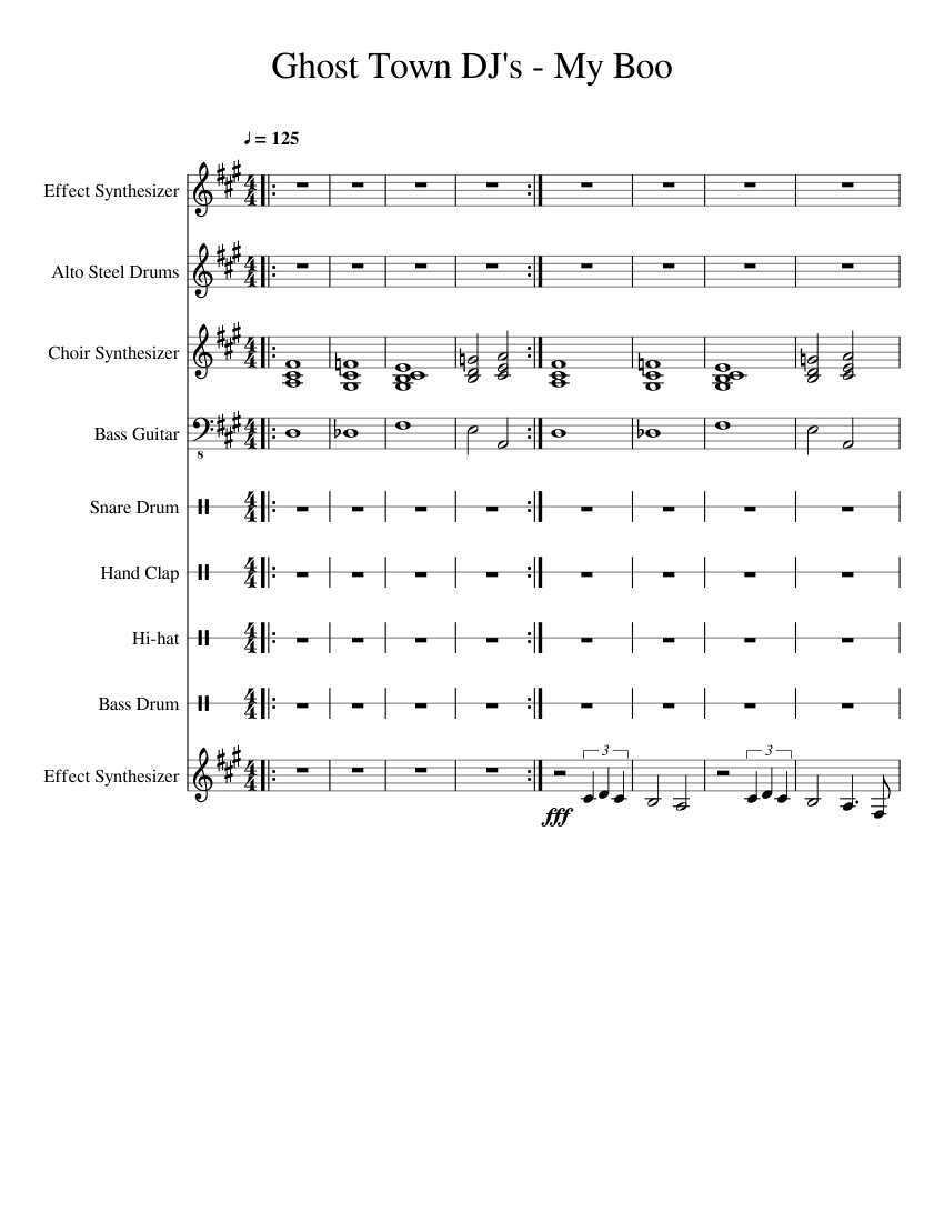 Ghost Town DJ's - My Boo Sheet Music for Snare drum, Bass guitar, Bass ...
