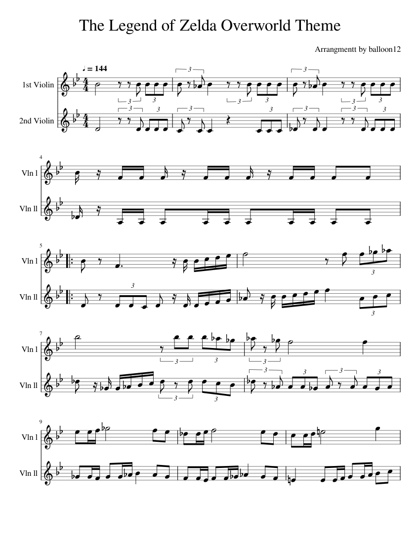 The Legend of Zelda Overworld Theme 1 Sheet music for Violin (String ...