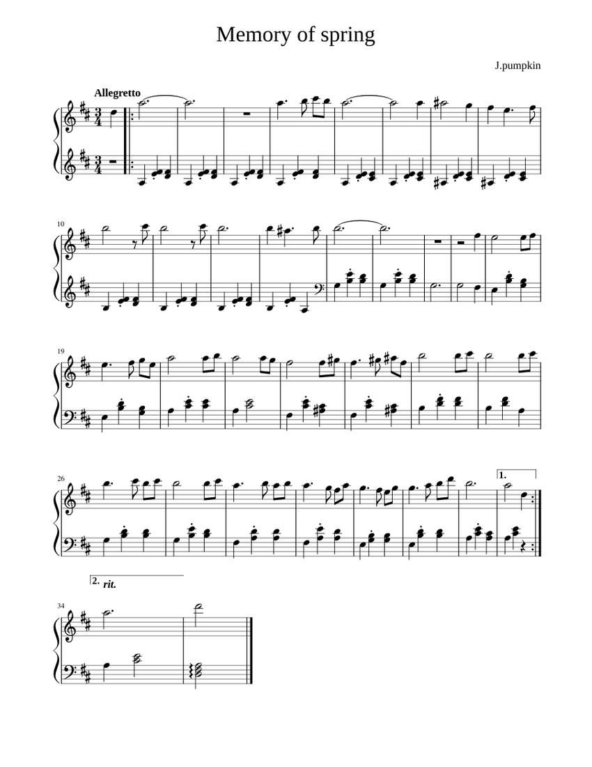 Memory of spring Sheet Music for Piano (Solo) easy | MuseScore.com