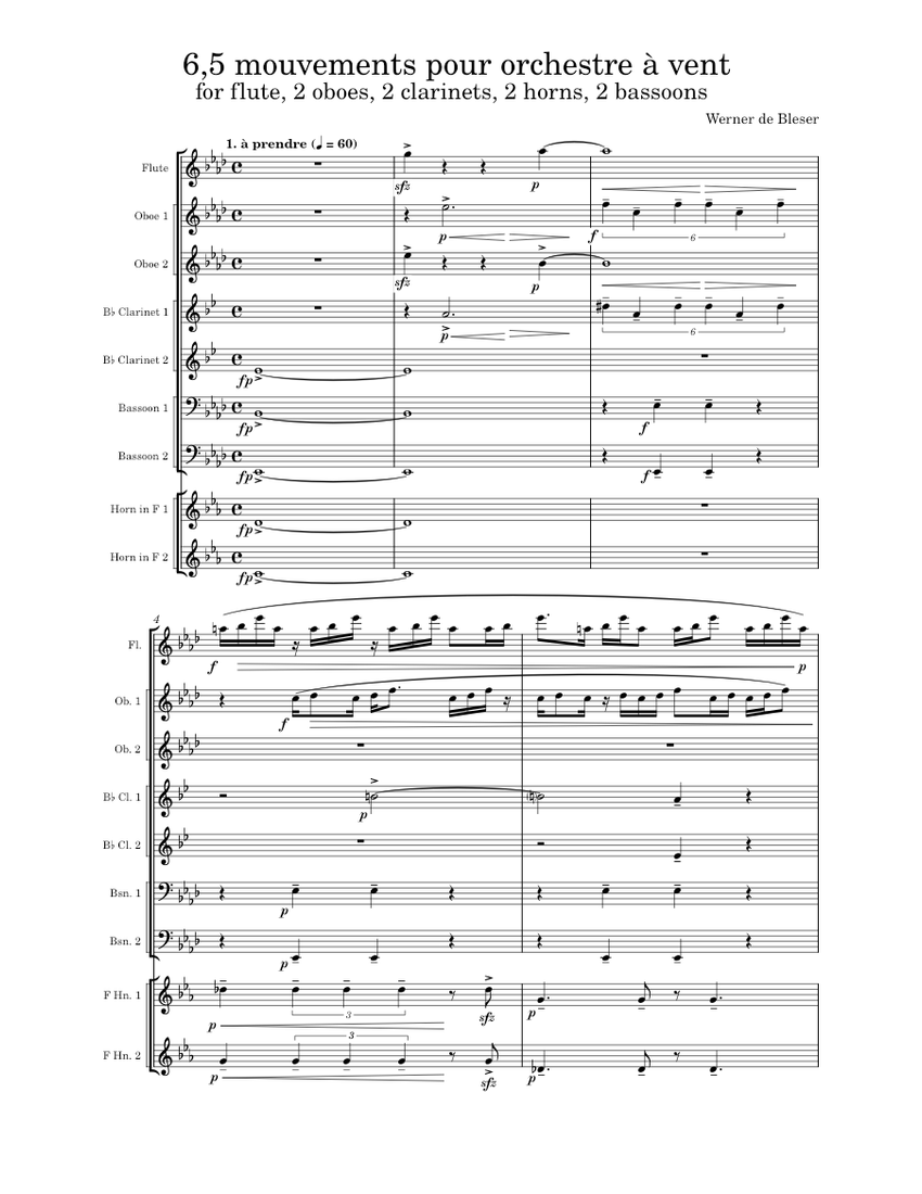 6,5 mouvements pour orchestre à vent - Werner de Bleser - piano tutorial