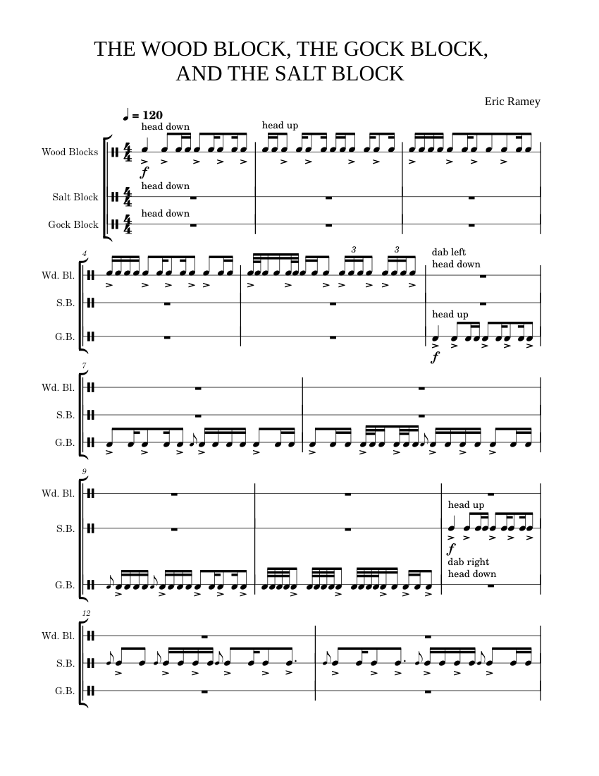 THE WOOD BLOCK, THE GOCK BLOCK, AND THE SALT BLOCK Sheet music for Drum ...