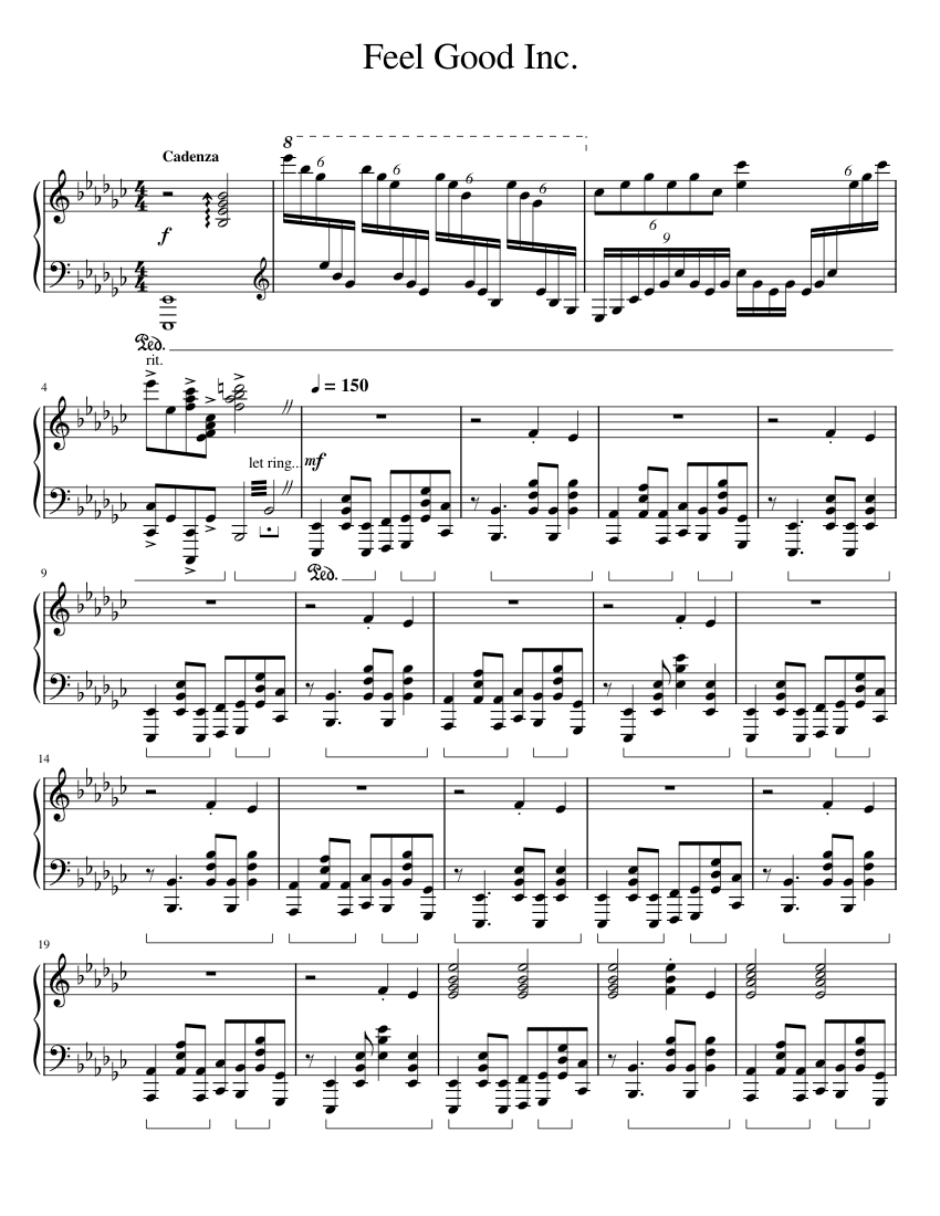Feel Good Inc. for Piano Sheet Music for Piano (Solo) | MuseScore.com